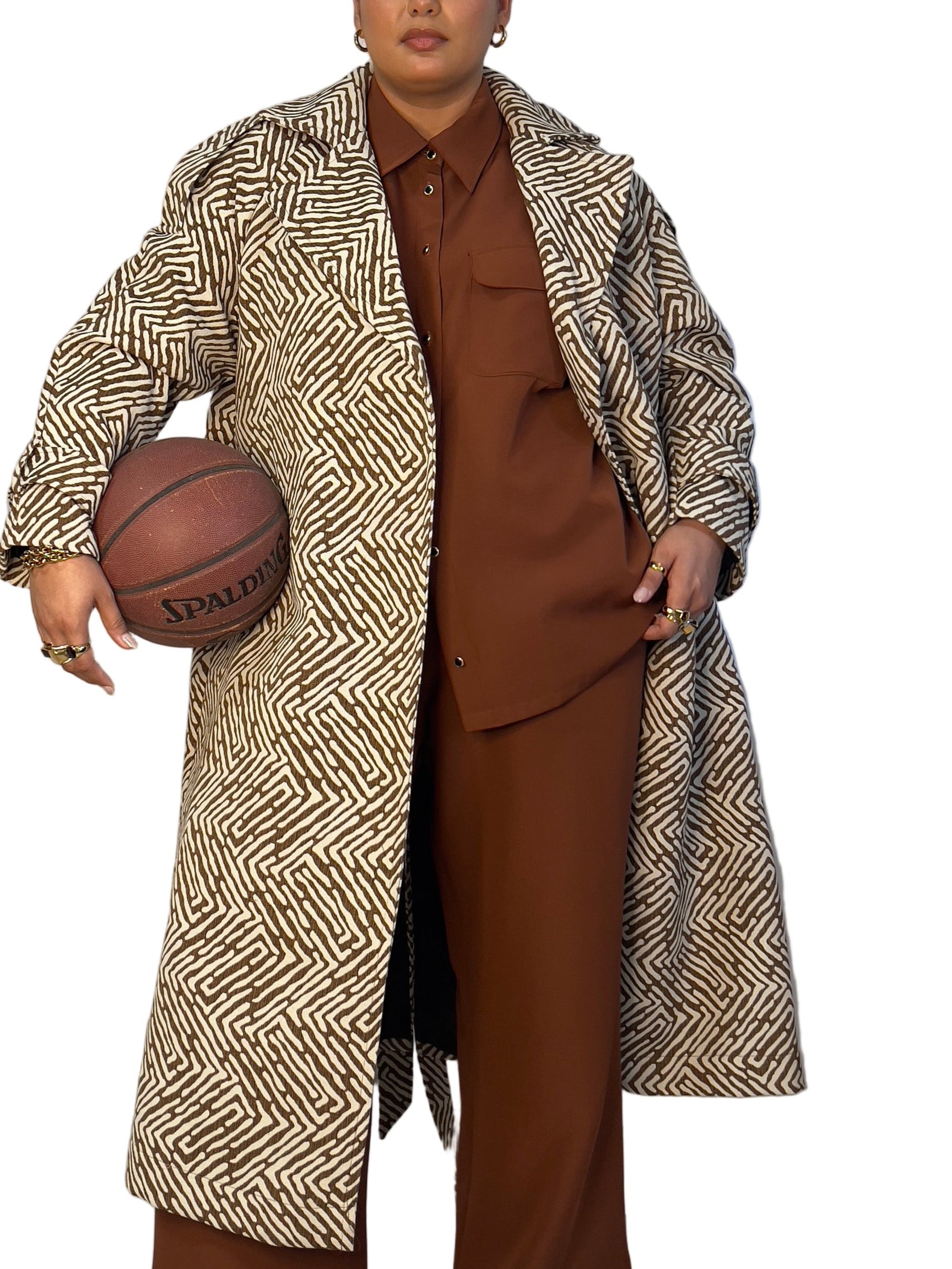 Aria Double Breasted Trench- Geo Brown Cream – Baacal