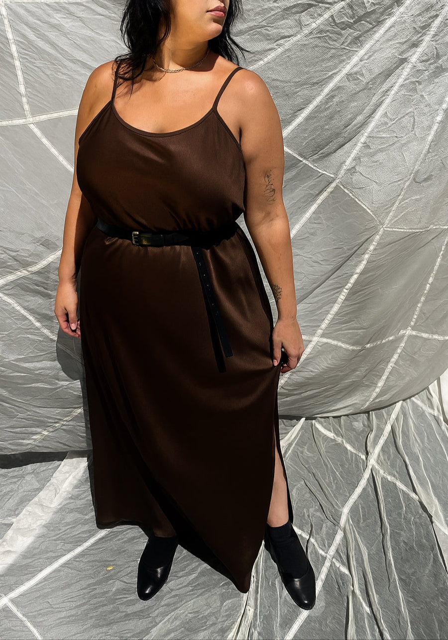 Leah Easy Satin Maxi Slip Dress - Chocolate – Baacal